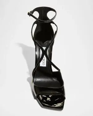 JIMMY CHOO Azia Patent Ankle-strap Sandals - Black