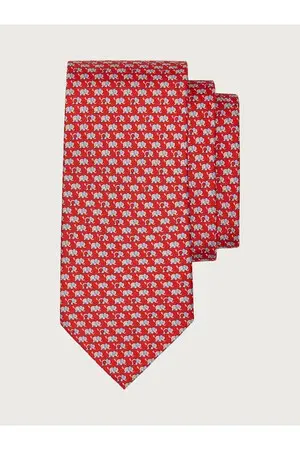 FERRAGAMO Elephant And Gancini Print Silk Tie