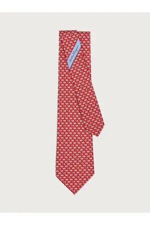 FERRAGAMO Elephant And Gancini Print Silk Tie