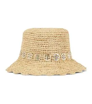 Rabanne Embellished Raffia Bucket Hat - Beige