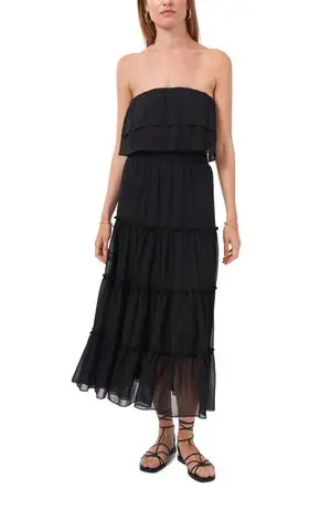 1.State Strapless Tiered Midi Dress - Rich Black