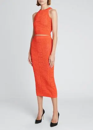 Balmain Monogram Eyelet Knit Midi Skirt