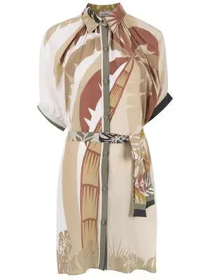 AMIR SLAMA Tropical Print Shirt Dress - Neutrals