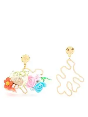 AMIR SLAMA Floral Appliqué Asymmetric Earrings - Gold
