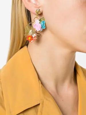 AMIR SLAMA Floral Appliqué Asymmetric Earrings