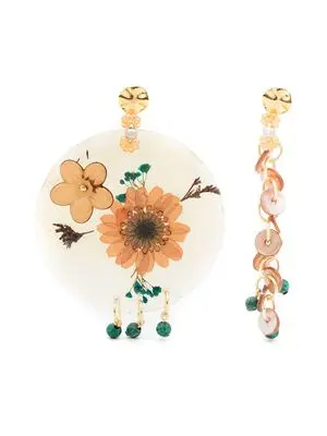 AMIR SLAMA Asymmetric Floral Appliqué Drop Earrings - Neutrals