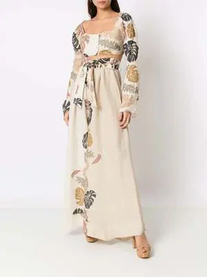 AMIR SLAMA Palm Leaf Print Cropped Shirt