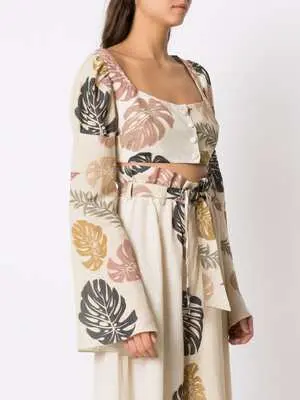 AMIR SLAMA Palm Leaf Print Cropped Shirt