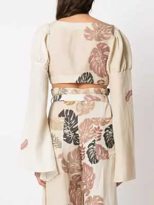 AMIR SLAMA Palm Leaf Print Cropped Shirt