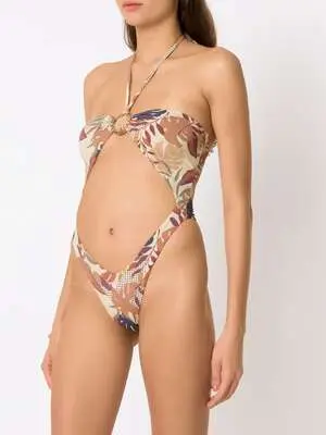 AMIR SLAMA Palm Leaf Print Swimsuit