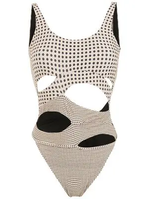 AMIR SLAMA Polka-dot Print Cutout Swimsuit - Neutrals