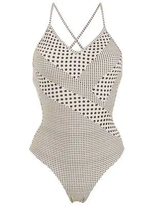 AMIR SLAMA Polka-dot Print Panelled Swimsuit - Neutrals