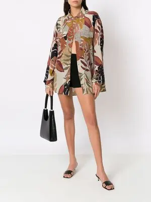 AMIR SLAMA Palm Tree Leaf Print Shirt
