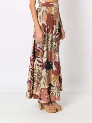 AMIR SLAMA Palm Leaf Print Maxi Skirt
