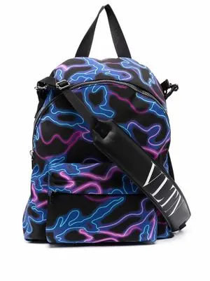 Valentino Garavani Camou Neon-print Backpack - Black