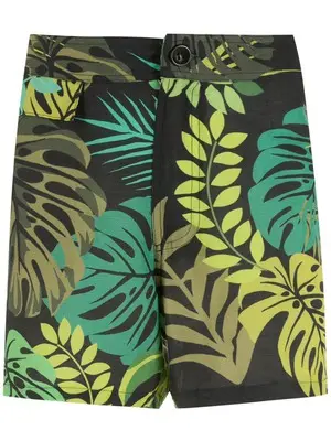 AMIR SLAMA Leaf Print Shorts - Black