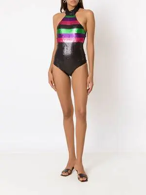 AMIR SLAMA Halterneck Sequin Swimsuit
