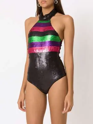 AMIR SLAMA Halterneck Sequin Swimsuit