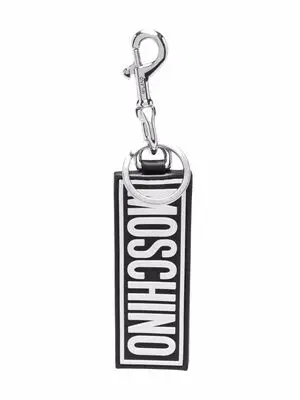 Moschino Logo Print Tag Keyring - Black