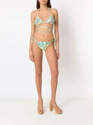 AMIR SLAMA Palm Leaf Print Bikini - Green