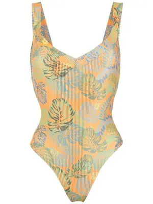 AMIR SLAMA Palm Leaf One-piece Swimsuit - Orange
