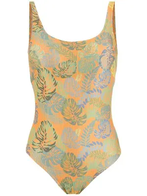 AMIR SLAMA Palm Leaf Print Swimsuit - Orange
