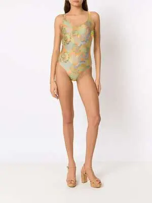 AMIR SLAMA Palm Leaf Print Swimsuit