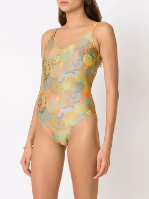 AMIR SLAMA Palm Leaf Print Swimsuit