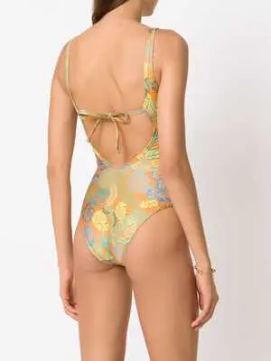 AMIR SLAMA Palm Leaf Print Swimsuit