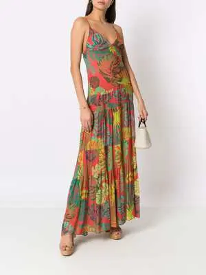 AMIR SLAMA Palm Leaf Print Maxi Dress