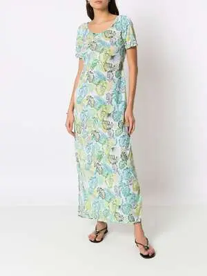 AMIR SLAMA Palm Leaf Print Midi Dress