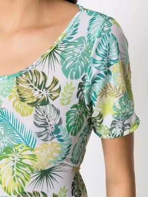 AMIR SLAMA Palm Leaf Print Midi Dress