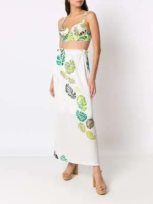 AMIR SLAMA Palm Leaf Print Midi Skirt