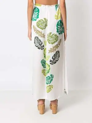 AMIR SLAMA Palm Leaf Print Midi Skirt