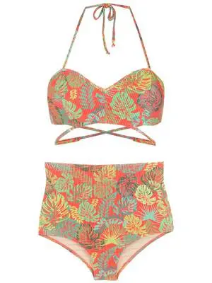 AMIR SLAMA Palm Leaf Print Bikini Set - Red