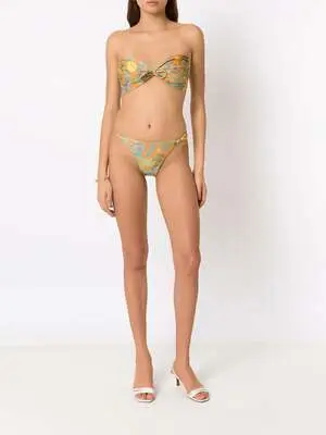 AMIR SLAMA Palm Leaf Print Bandeau Bikini - Orange