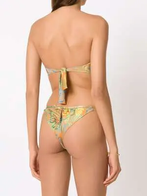 AMIR SLAMA Palm Leaf Print Bandeau Bikini - Orange