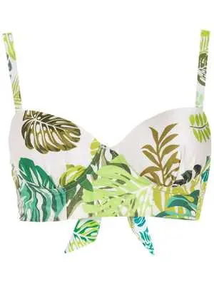 AMIR SLAMA Palm Leaf Print Bikini Top - Green