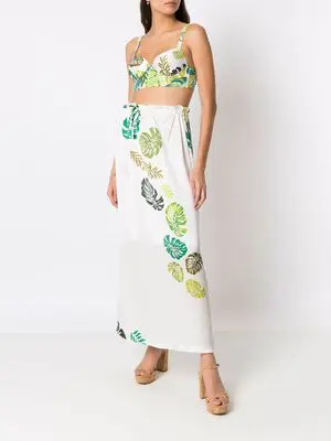 AMIR SLAMA Palm Leaf Print Bikini Top