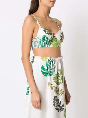 AMIR SLAMA Palm Leaf Print Bikini Top