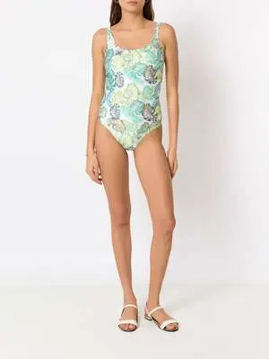 AMIR SLAMA Palm Leaf Print Swimsuit