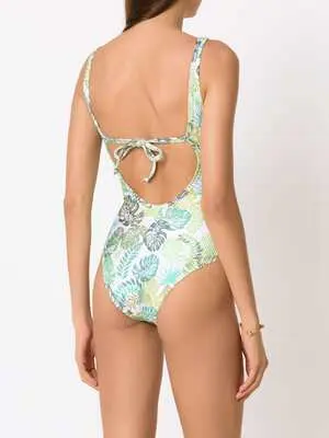 AMIR SLAMA Palm Leaf Print Swimsuit