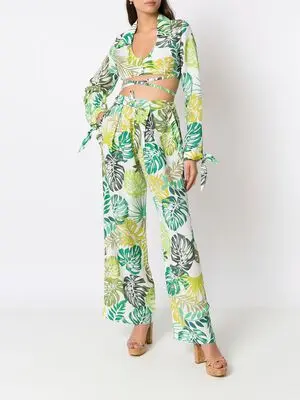 AMIR SLAMA Palm Leaf Print Cropped Shirt