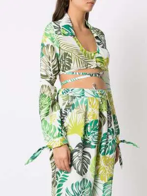 AMIR SLAMA Palm Leaf Print Cropped Shirt