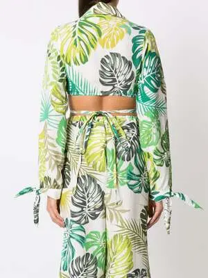 AMIR SLAMA Palm Leaf Print Cropped Shirt
