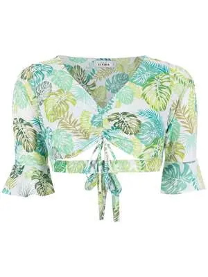 AMIR SLAMA Palm Leaf Print Cropped Top - Green