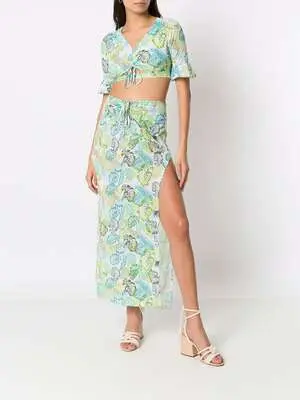 AMIR SLAMA Palm Leaf Print Cropped Top - Green