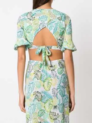 AMIR SLAMA Palm Leaf Print Cropped Top - Green