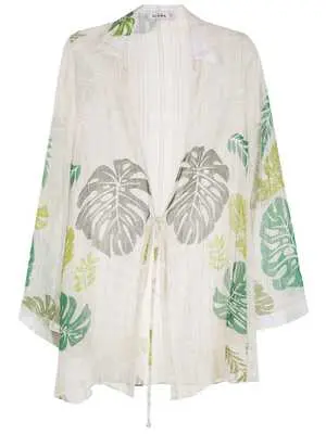 AMIR SLAMA Palm Leaf Print Beach Shirt