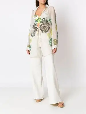 AMIR SLAMA Palm Leaf Print Beach Shirt